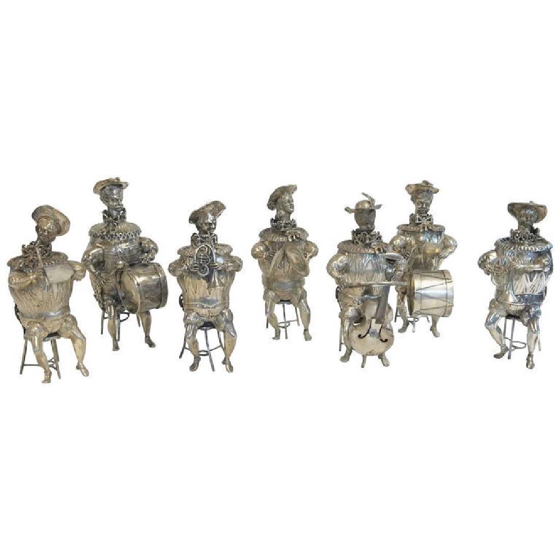 Set Antique German Hanau Silver Musician Statues