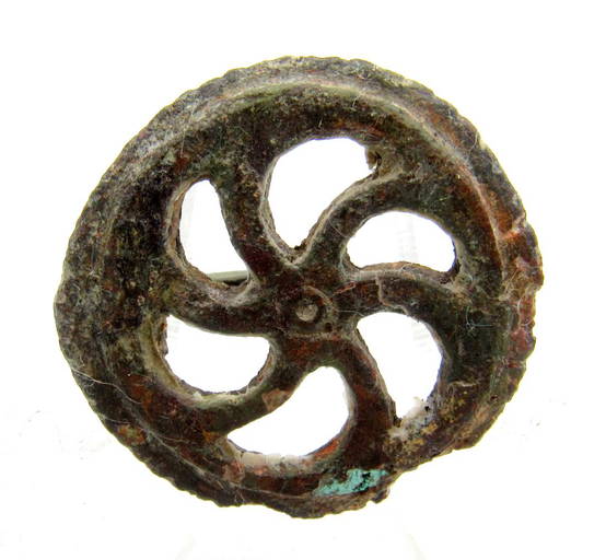 Ancient Roman Wheel Of Fortune Brooch / Fibula