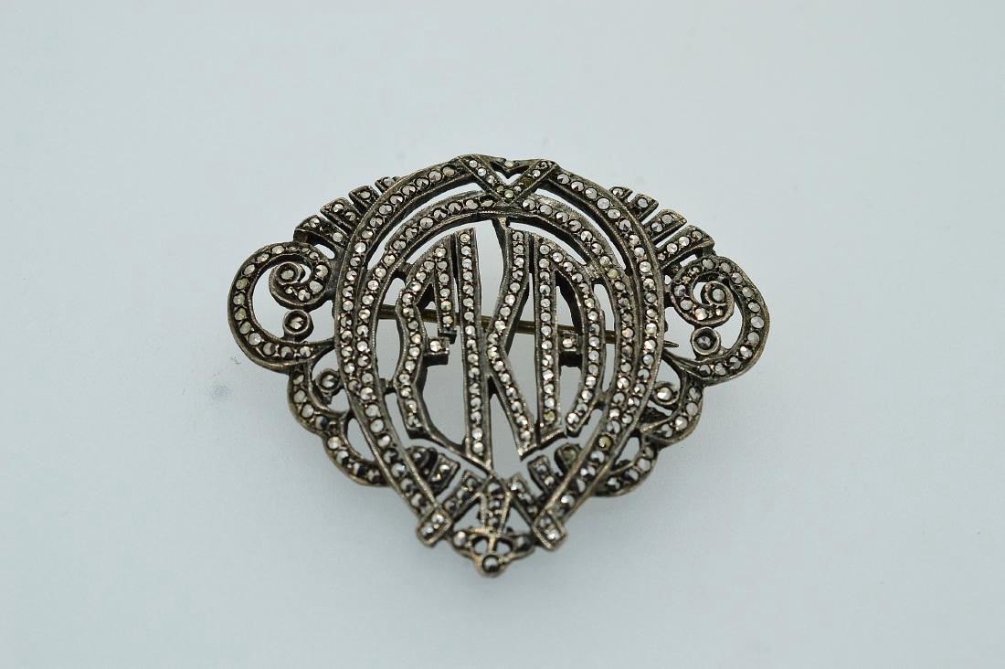 Vintage Sterling Silver & Marcasite Initial Pin