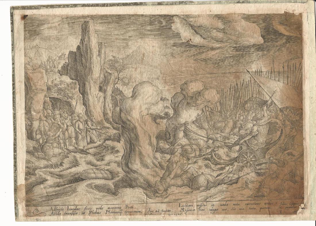 1585 Jan Sadeler Engraving Parting of the Red Sea