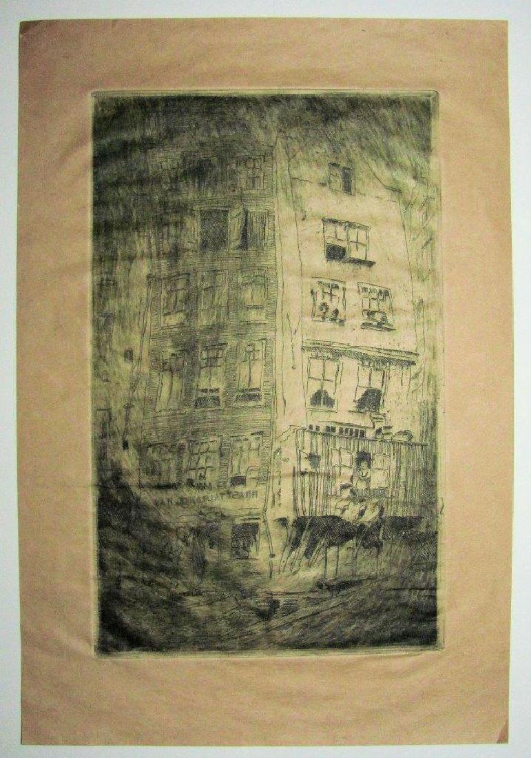 Vintage Urban Street Scene Etching Signed Roy Gamble