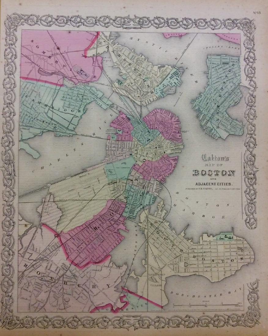 Colton: Antique Map of Boston, 1861