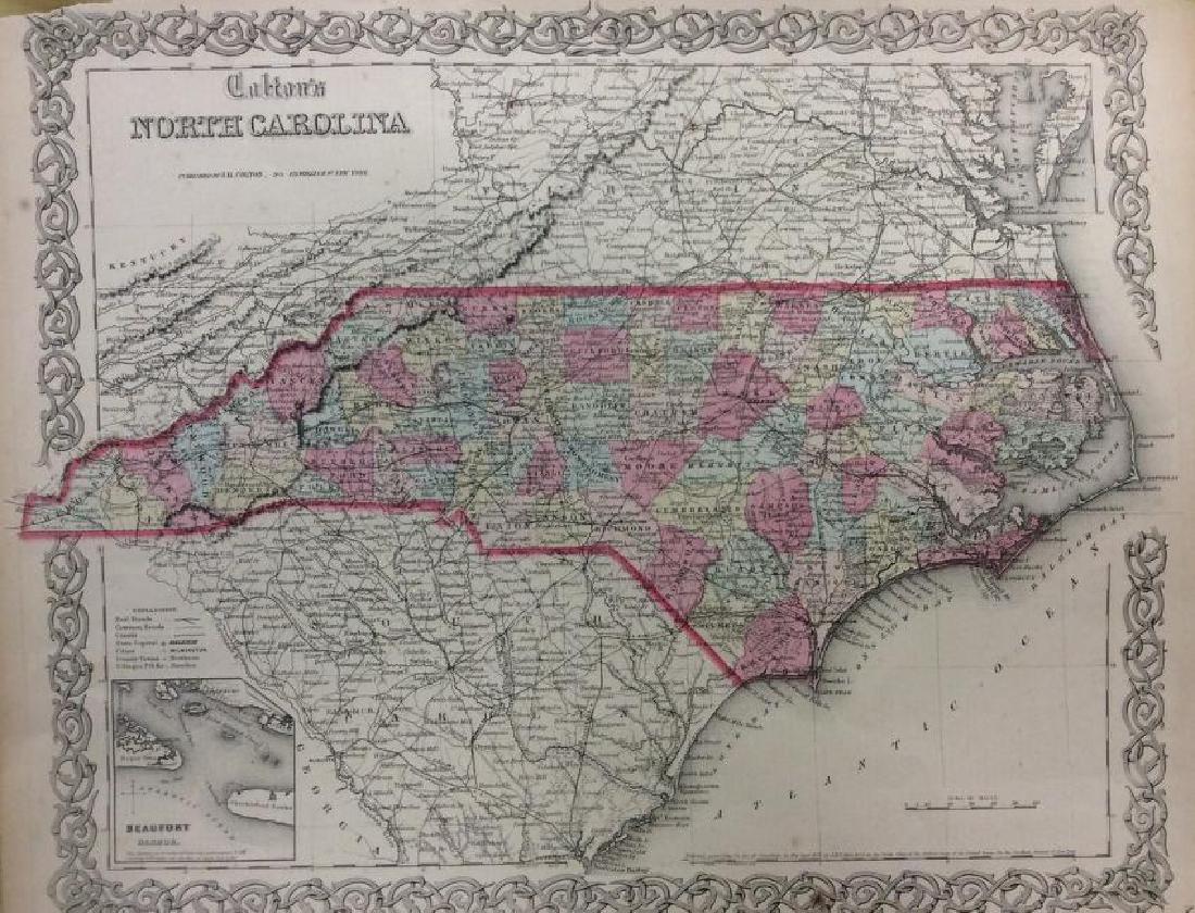 Colton: Antique Map of North Carolina, 1861