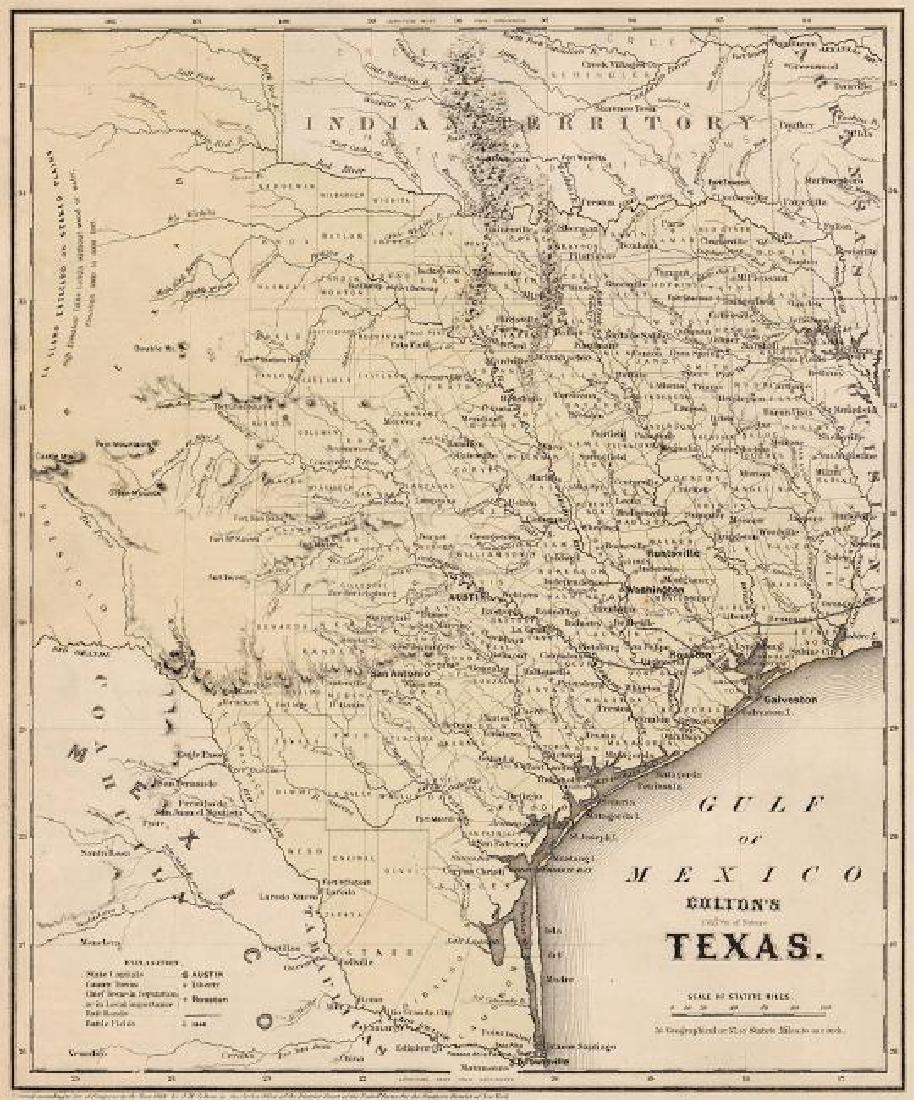 Colton: Antique Map Of Texas, 1864