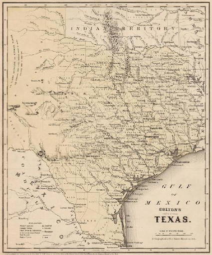 Colton: Antique Map Of Texas, 1864
