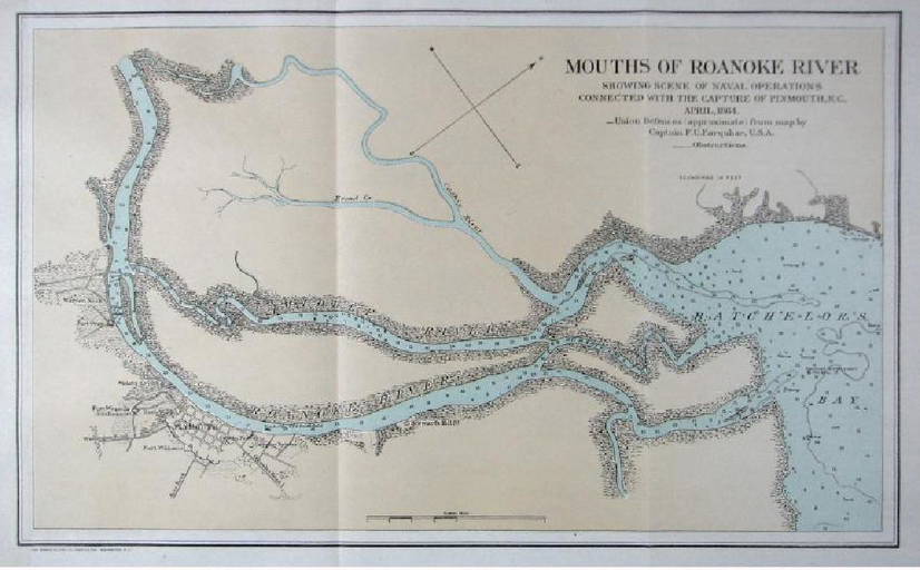 U.s. Navy: Antique Map Mouth Of Roanoke River. 1881