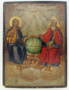 Antique Greek Icon Of New Testament Trinity, 19th C