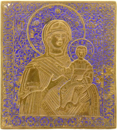 Antique Our Lady Of Smolenk Smolenskaya Metal Icon