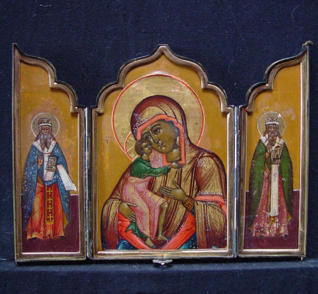 Antique Russian Traveling Triptych Icon, 19th C