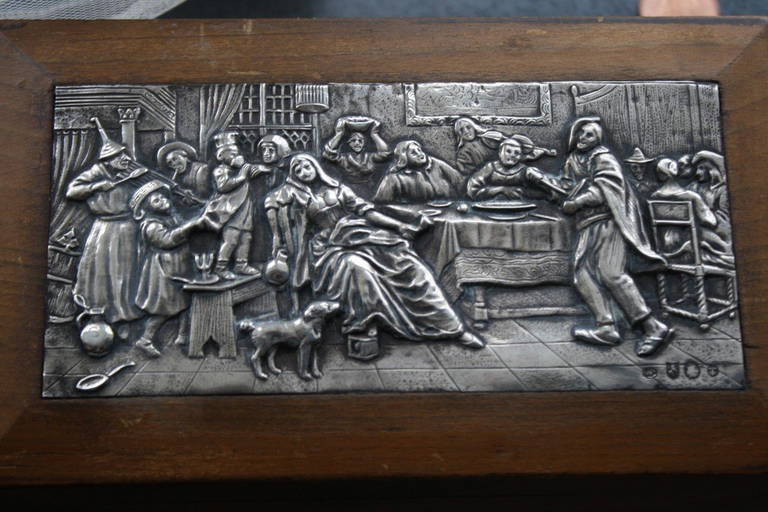 Antique Dutch Silver Plate Wood Box, 17th Century