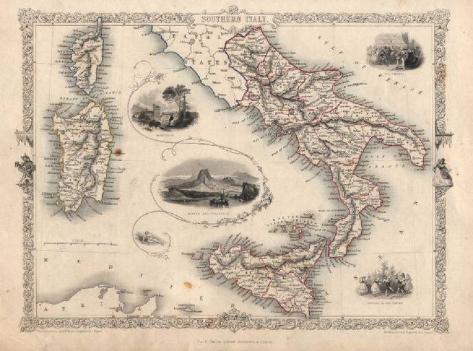 Tallis / Rapkin: Antique Map Of Southern Italy, 1851