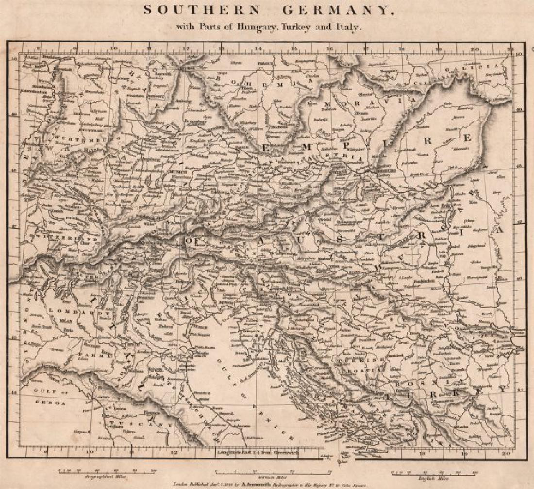 Arrowsmith: Antique Map of Southern Germany, 1828