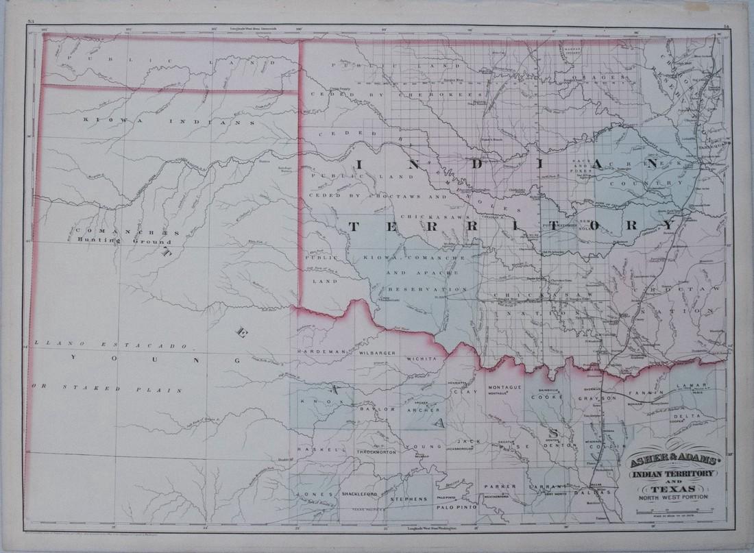 1874 Asher & Adams Indian Territory Map -- Asher