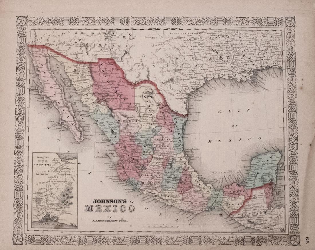 Johnson: Antique Map of Mexico, 1863