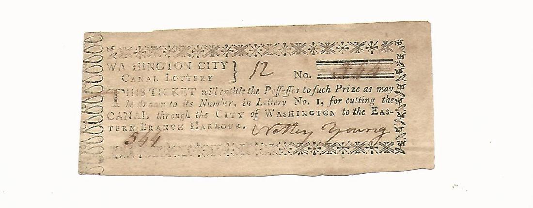 1796 Washington Canal Lottery Ticket