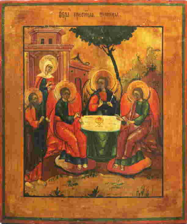Old Testament Trinity Antique Icon, 19th C Old Testament Trinity Antique Icon, 19th C