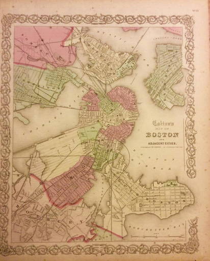 Colton: Antique Map Of Boston, 1861