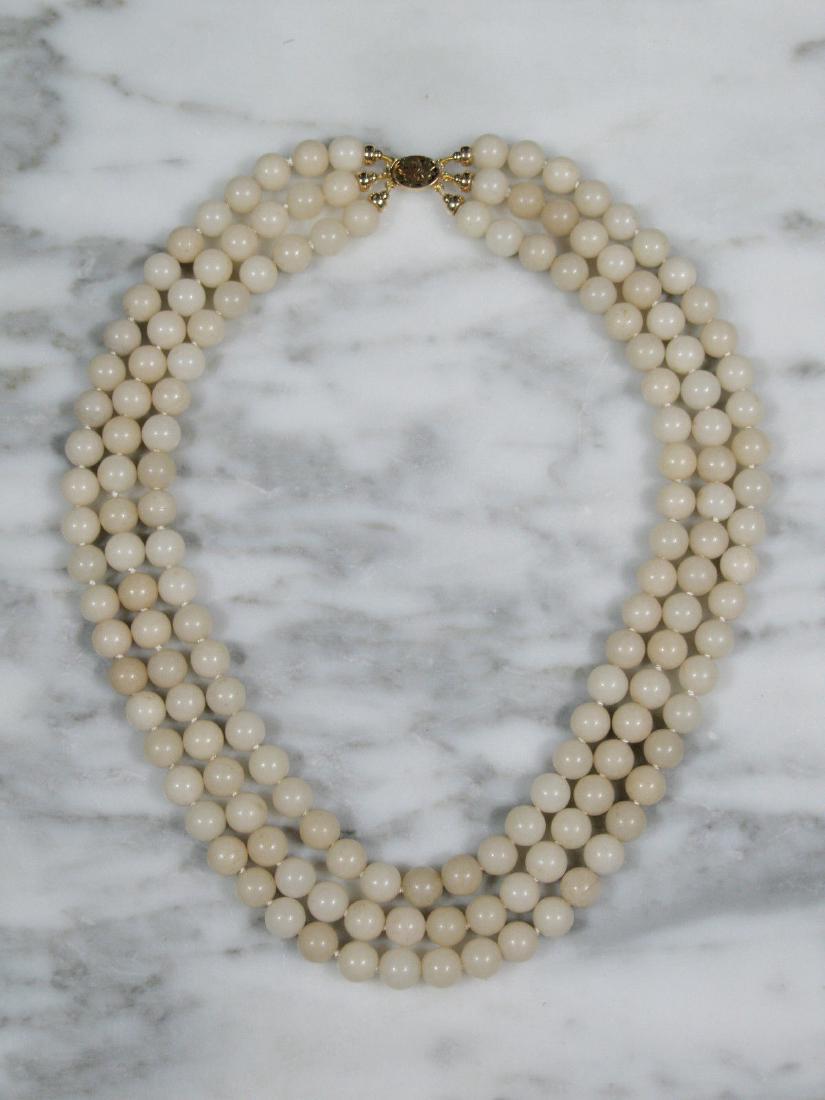 Vintage Chinese 14K Gold Mutton Fat Jade Bead Necklace