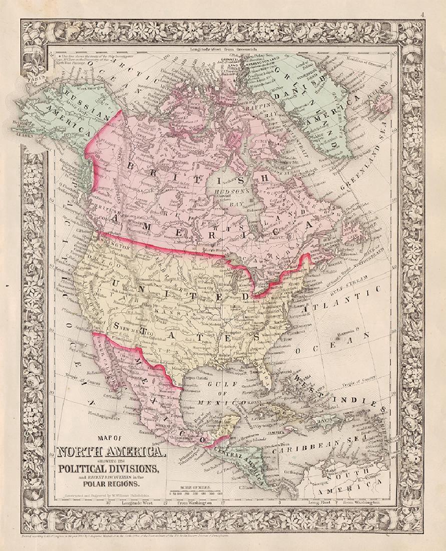 Mitchell: Antique Map of North America, 1860