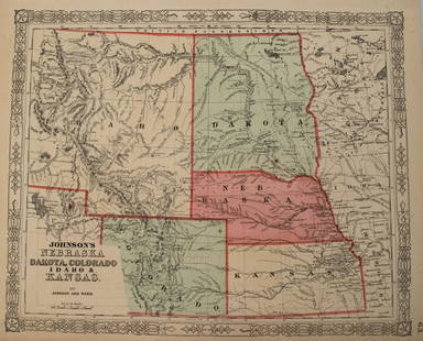 Antique Map Of Kansas Nebraska Colorado And Dakota