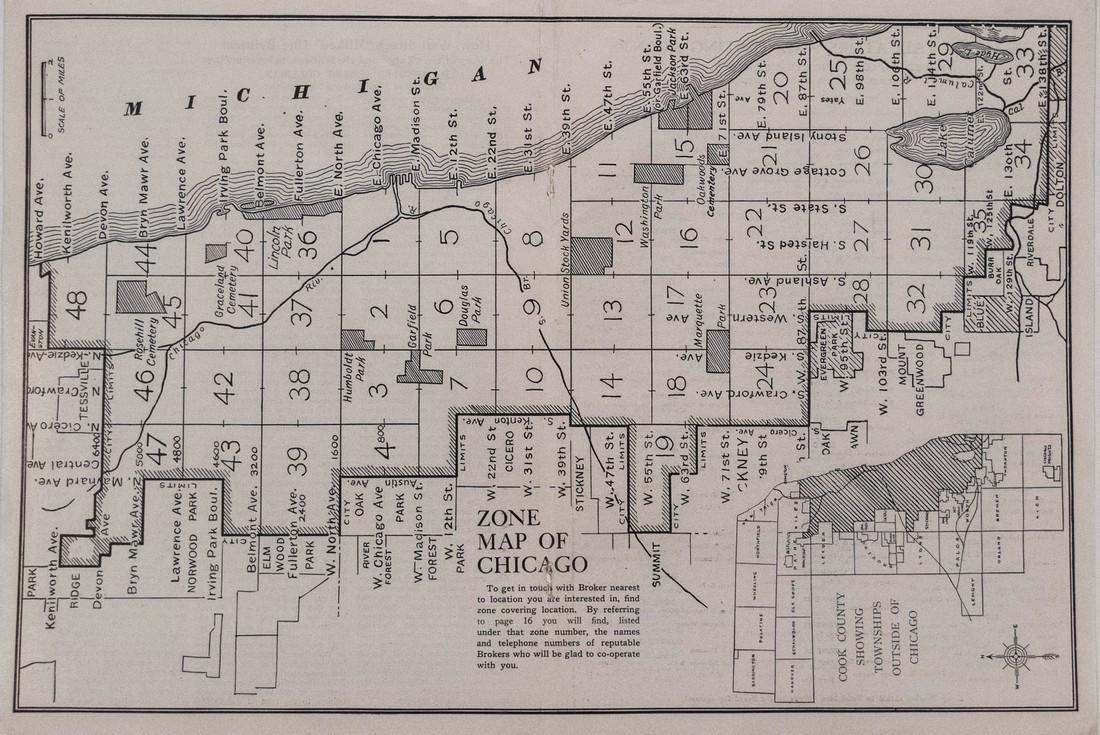 Antique Real Estate Zone Map of Chicago, 1910