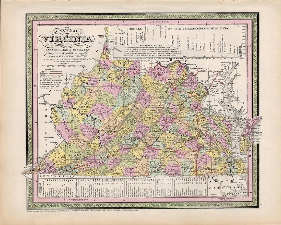 Cowperthwait: Antique Map of Virginia, 1850
