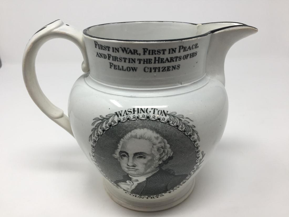 19th C Lafayette Washington Creamware Liverpool Pitcher
