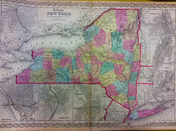 Colton: Antique Map Of New York State, 1859