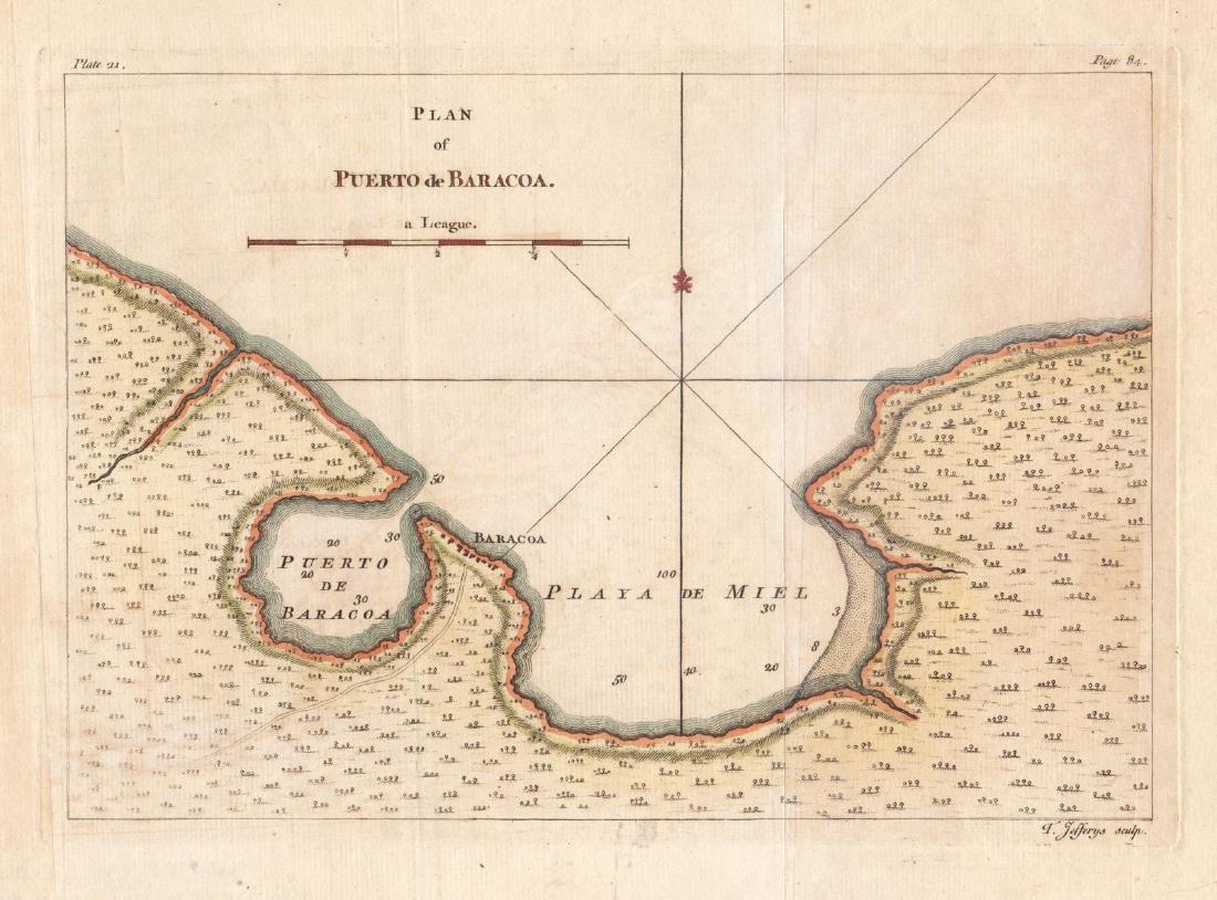 Jefferys: Antique Map of Puerto Baracoa, Cuba, 1762