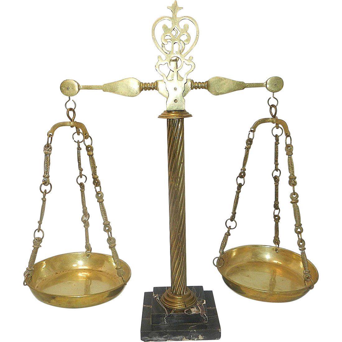 Antique Brass Scales of Justice on Marble Plinth