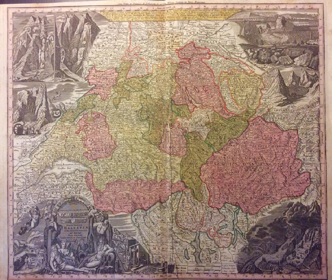 Seutter: Antique Map Of Switzerland With Alpine Views