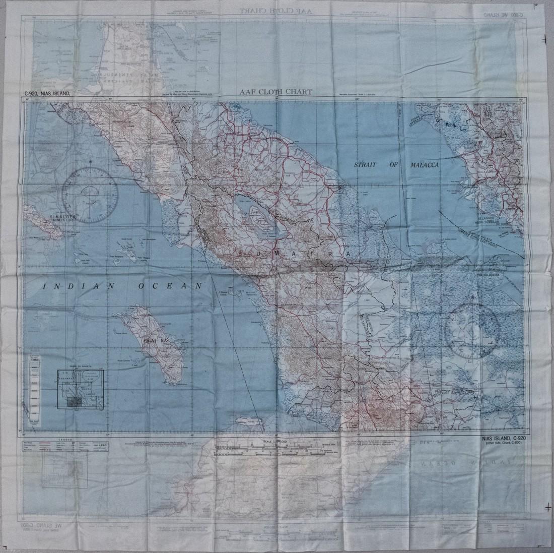 US Army Escape Silk Map of Northern Sumatra, 1945