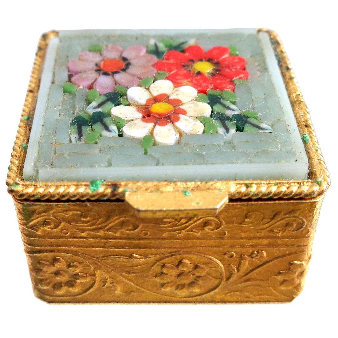 Venetian Micro Mosaic Gold Art Glass Pill Box