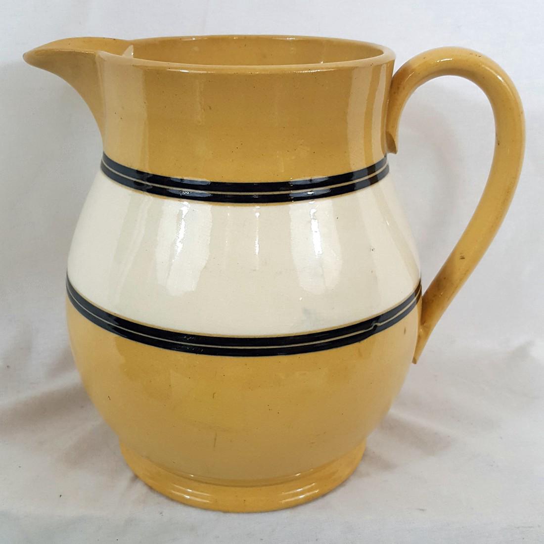 Yellow Ware White Banded 3 Quart Pitcher Ca 1860-70