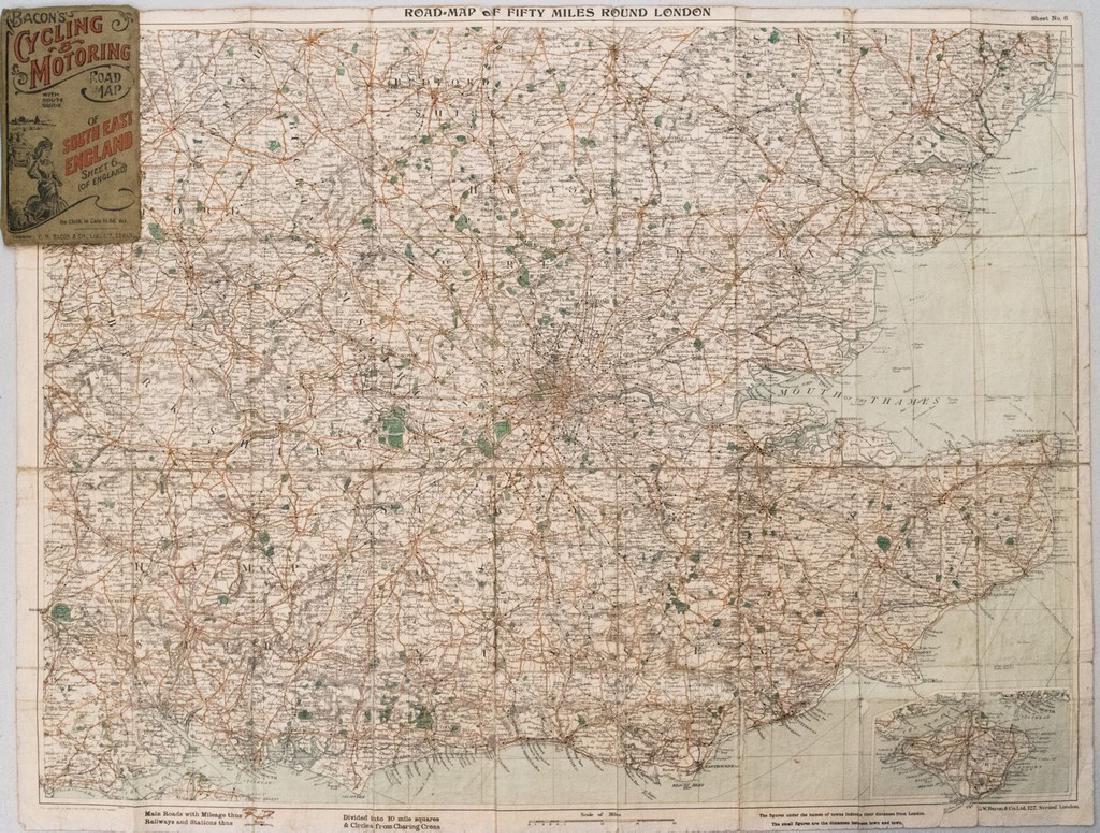 1915 Bacon Map of SouthEast England for Cyclists and