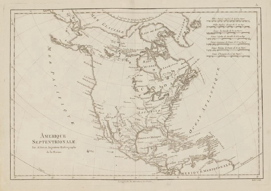 Bonne: Antique Map of North America, 1787