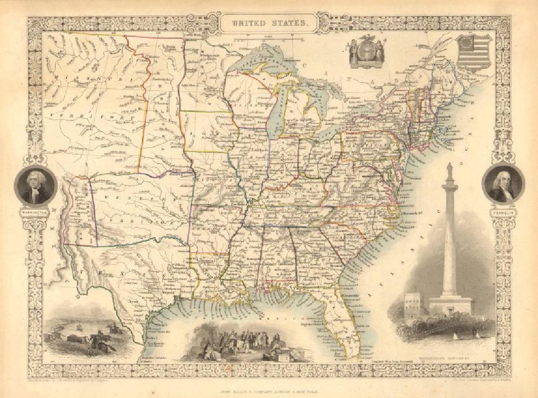 Tallis / Rapkin: Antique Map of the United States, 1851