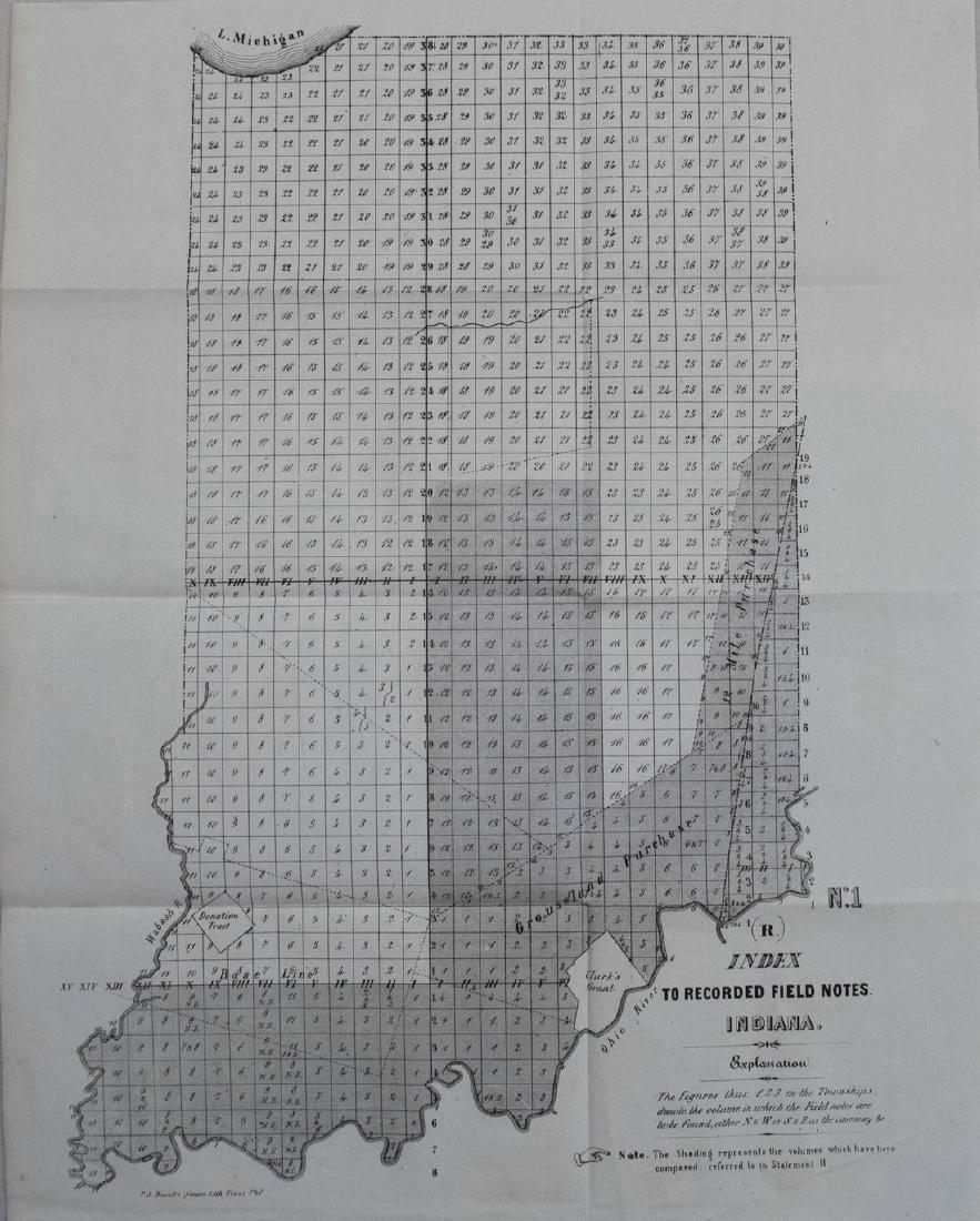 Antique General Land Office Survey Map of Indiana, 1849