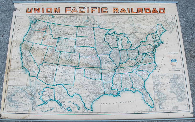 Union Pacific Railroad Routes Usa Wall Map, 1940