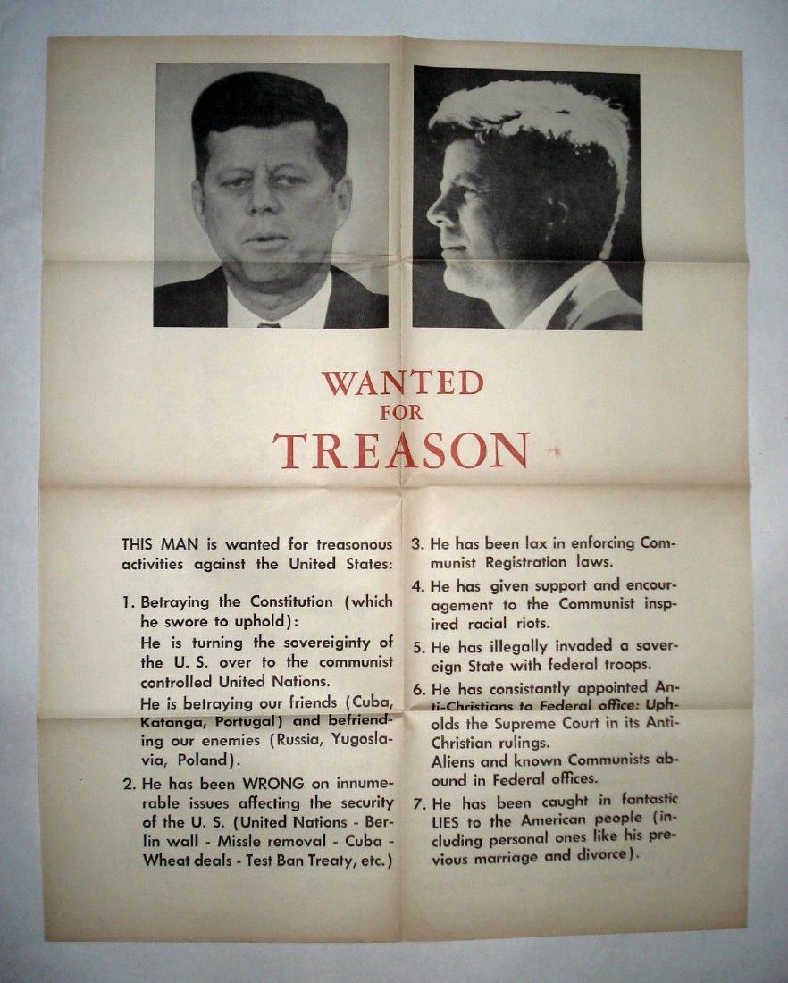 John F. Kennedy 1963 Wanted for Treason Vintage Poster