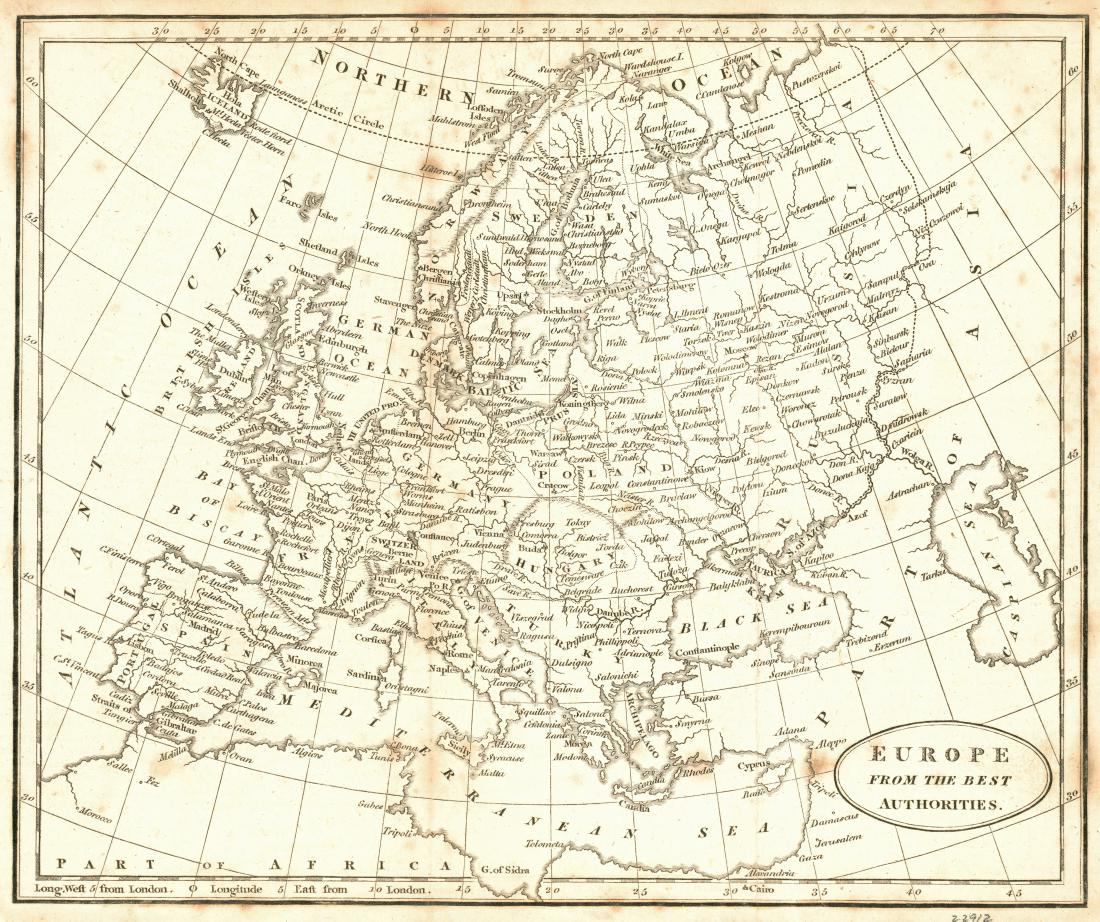 Antique Map of Europe from the Best Authorities, 1816