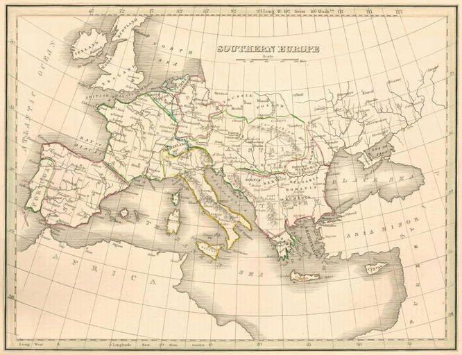Bradford: Antique Map Of Southern Europe, 1835