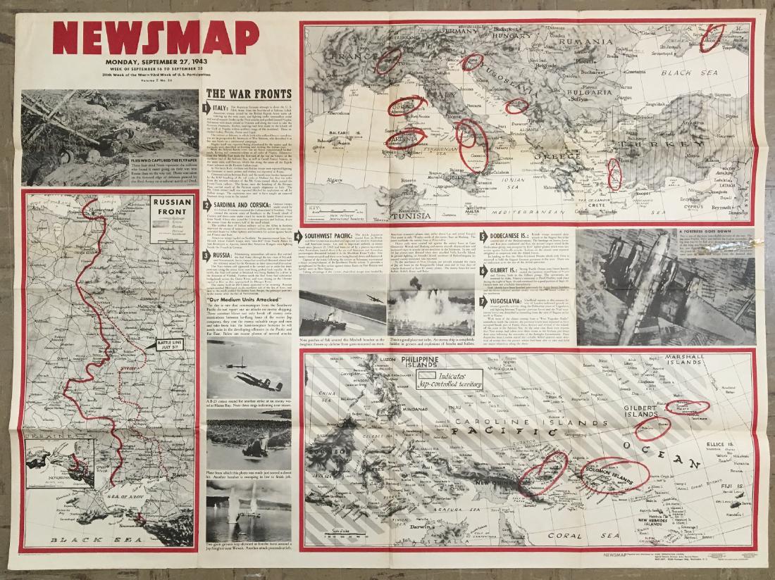 Vintage WWII News Map of the Russian Front, 1943