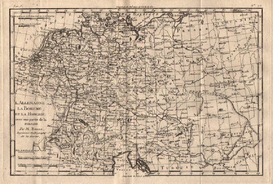 Bonne: Antique Map of Central Europe, 1780