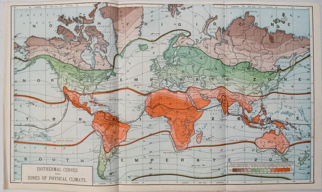 Antique World Climate Map, 1890