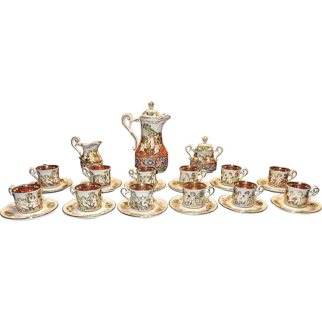 Vintage Capodimonte Italian 22K Gold Lined 29pc Tea Set