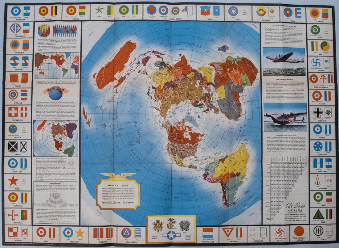 Vintage Polar Projection of WWII World Pictorial Map