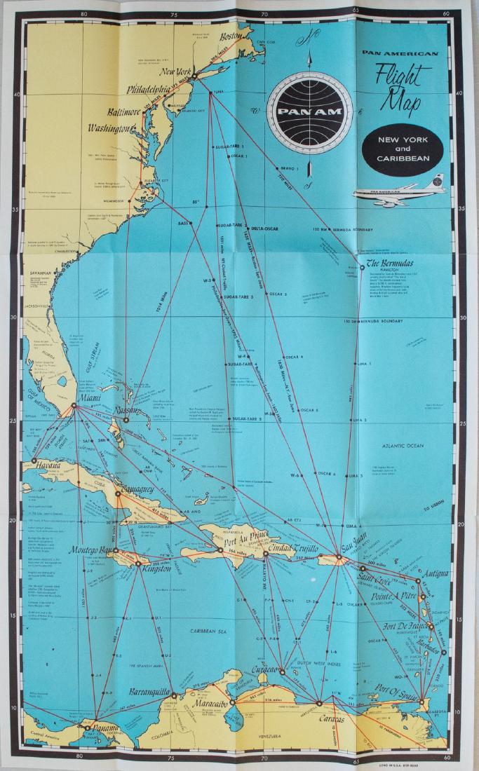 Vintage 1950s PanAm Route Map of Caribbean