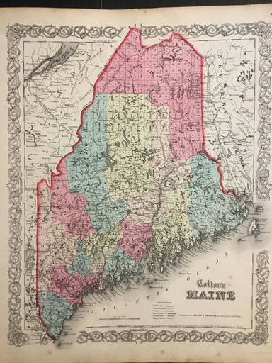 Colton: Antique Map Of Maine, 1859