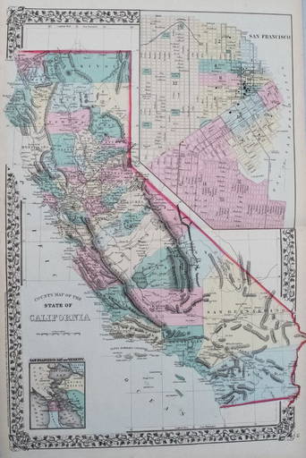 Mitchell: Antique Map Of California, 1869